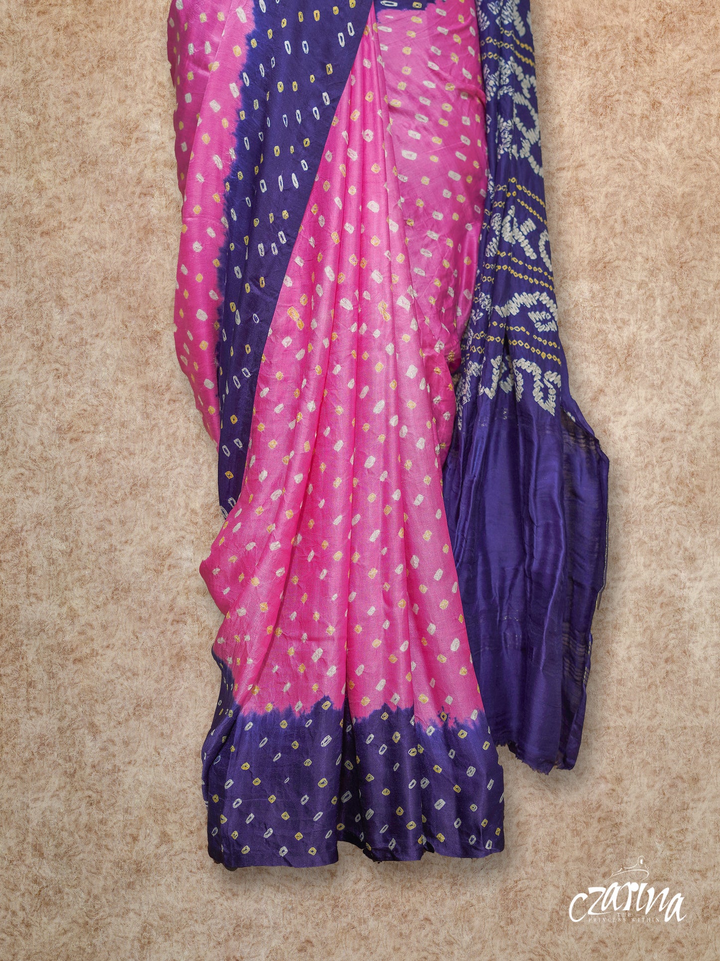PINK AND DARK BLUE WITH BANDHINI DESIGNS GAJJI SILK SAREE – Czarina ...