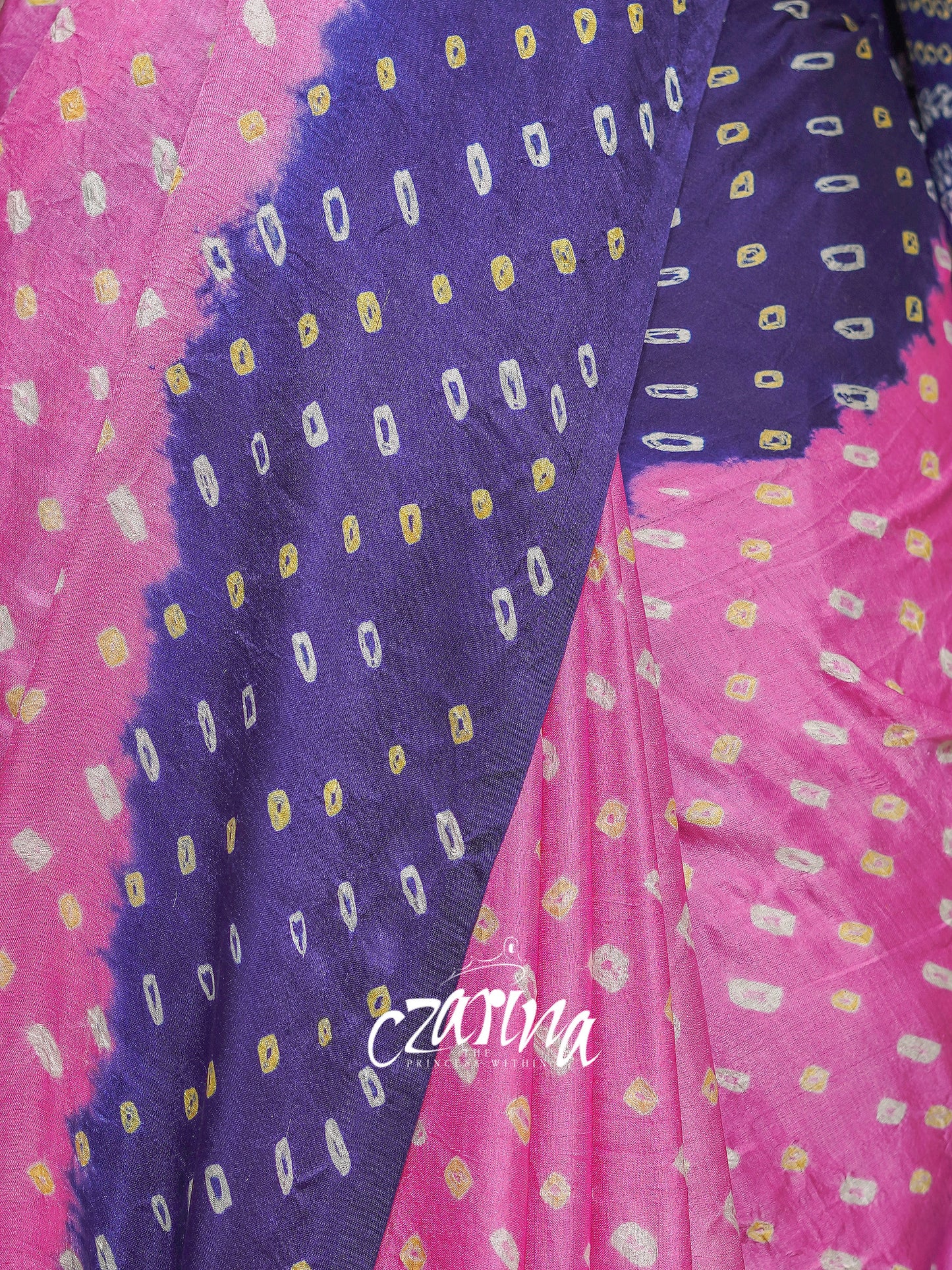 PINK AND DARK BLUE WITH BANDHINI DESIGNS GAJJI SILK SAREE – Czarina ...