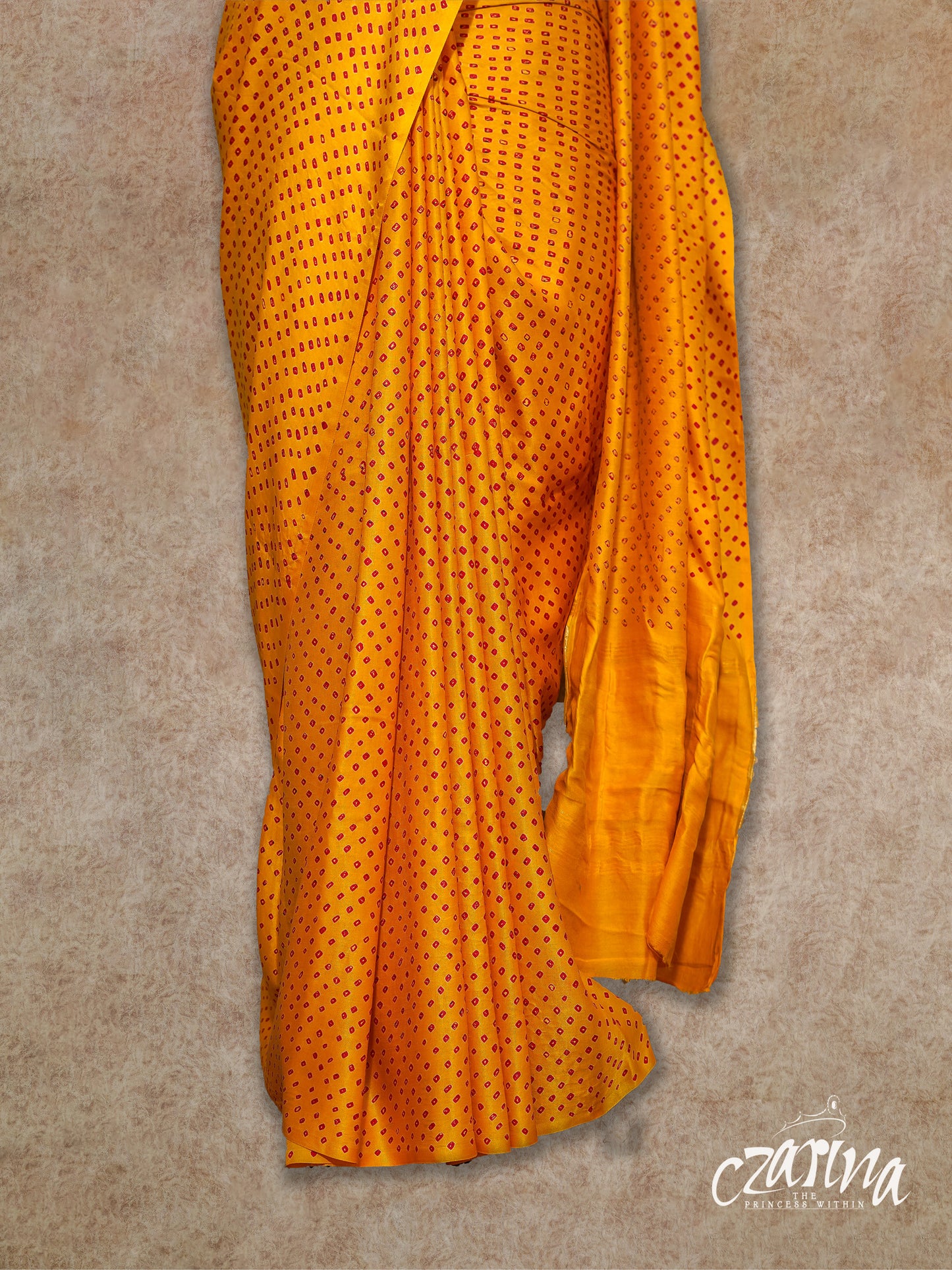 MUSTARD YELLOW WITH RED BANDINI DESIGNS CREPE SILK SAREE – Czarina ...